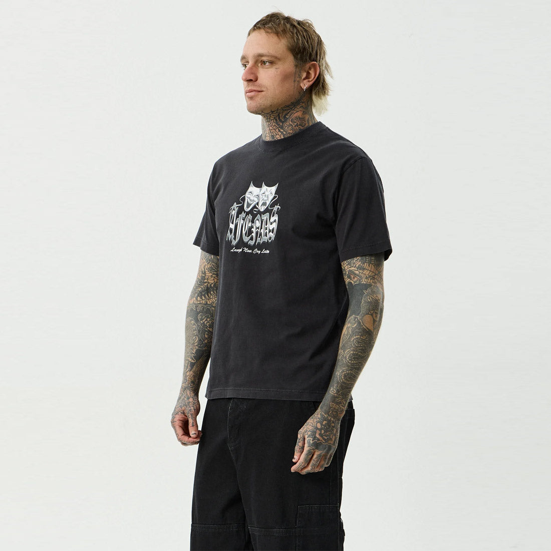 AFENDS Cry Later Retro Fit Tee - Stone Black – Quest Store