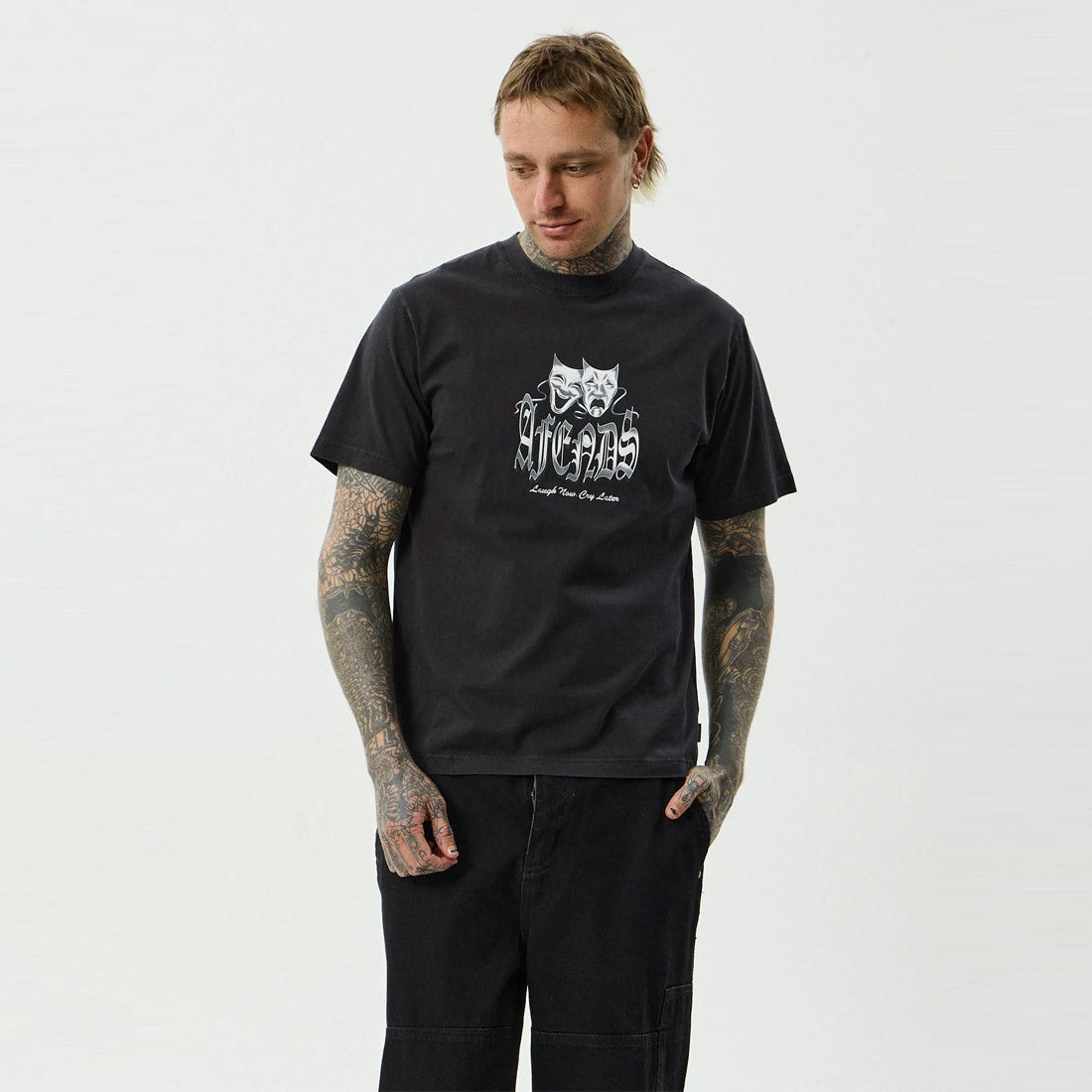 AFENDS Cry Later Retro Fit Tee - Stone Black – Quest Store