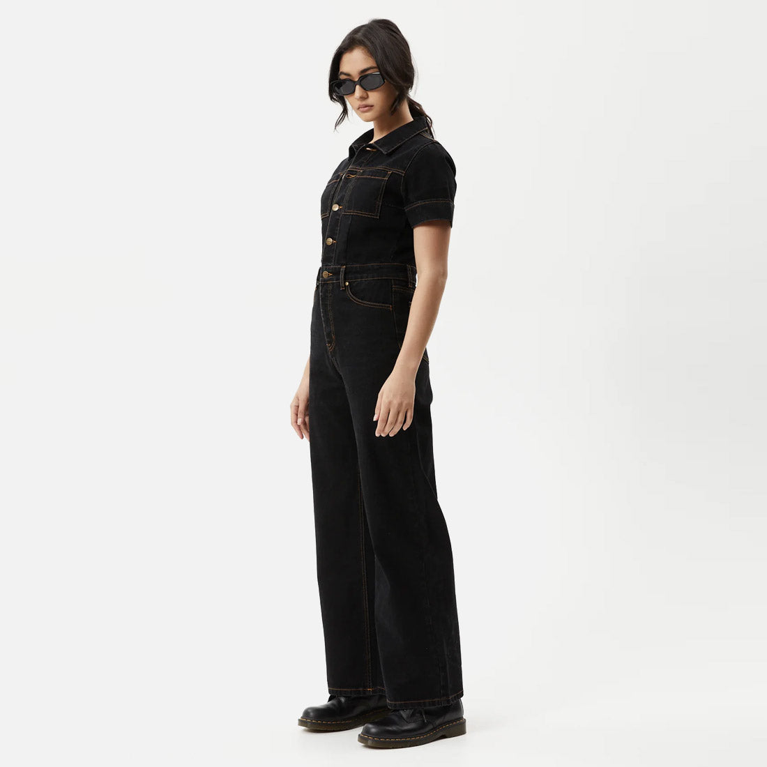 AFENDS Estrella Organic Denim Flared Leg Jumpsuit - Black – Quest Store