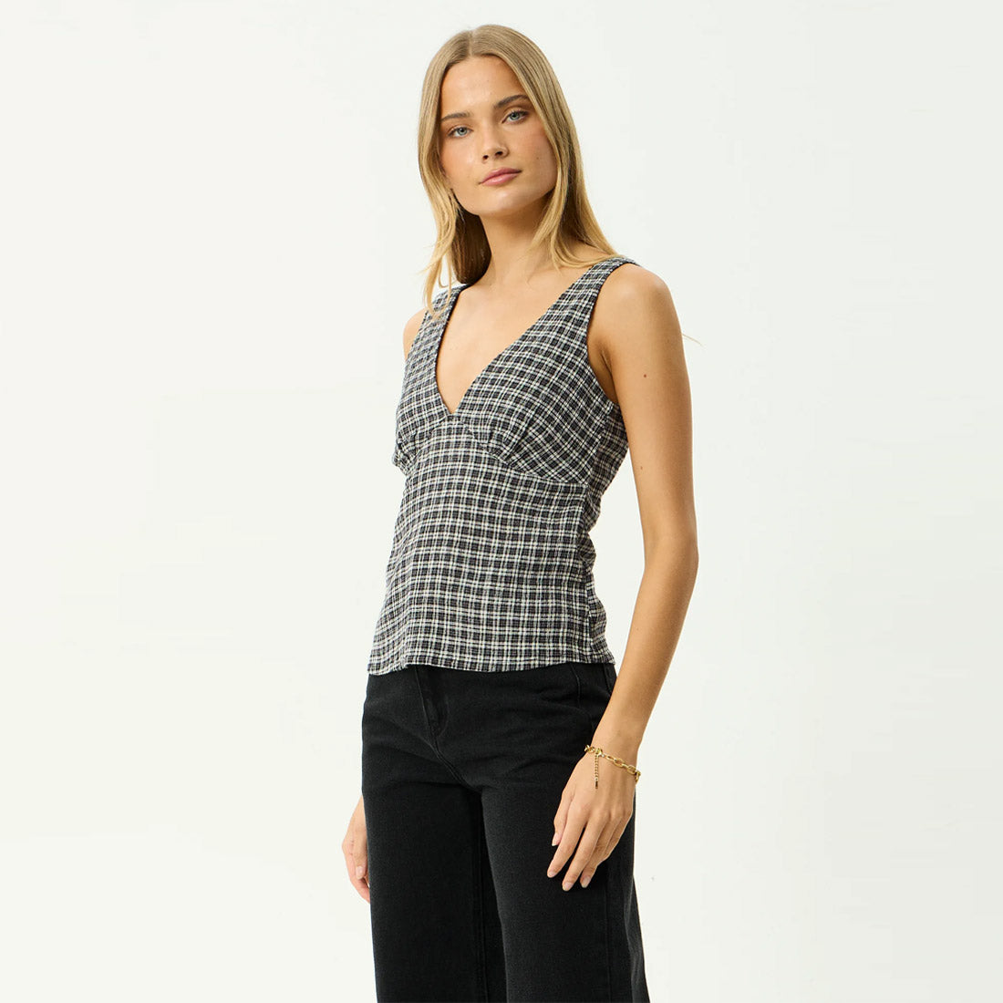 AFENDS Women's Giselle Asta Seersucker Top - Steel Check – Quest Store