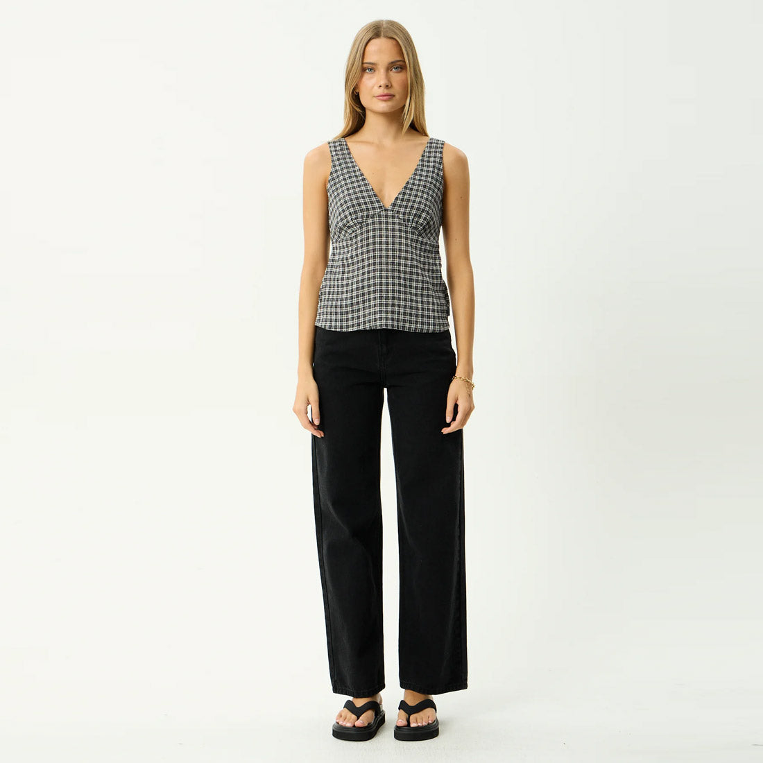 AFENDS Women's Giselle Asta Seersucker Top - Steel Check – Quest Store
